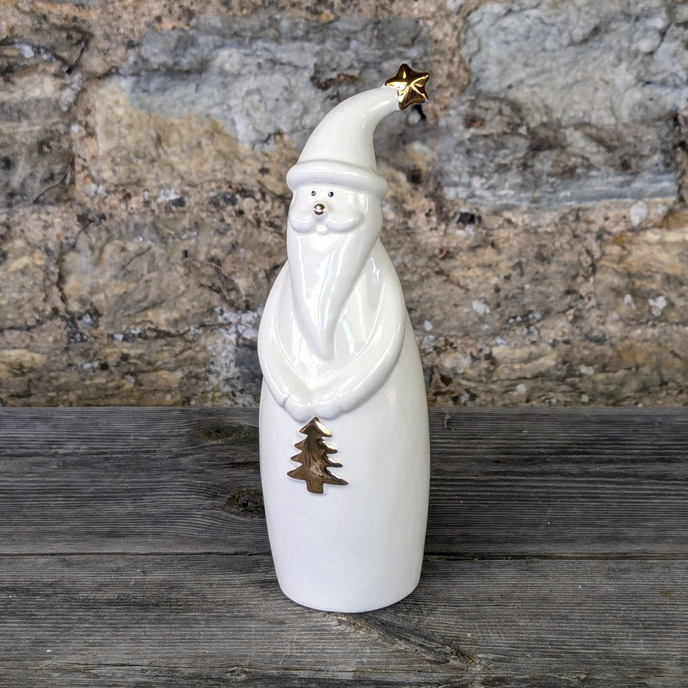 Ceramic white and Gold Santa – Stagsden Christmas Trees
